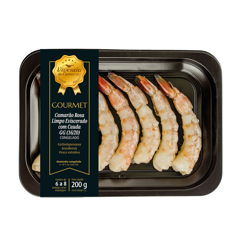 Camarão Rosa Limpo Eviscerado com Cauda GG (16/20) - 200g - vivendadocamarao